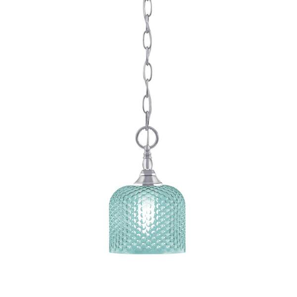 Elva 100-Watt 1-Light Chrome Shaded Pendant Light with 6 in. Turquoise ...