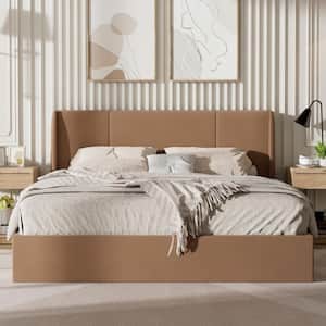 HOMCOM Cement Gray Steel Frame Queen Platform Bed with Upholstered ...