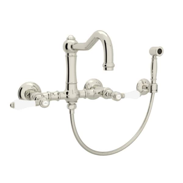 ROHL Italian Kitchen Wall Mounted 2-Handle Bridge Kitchen Faucet with ...