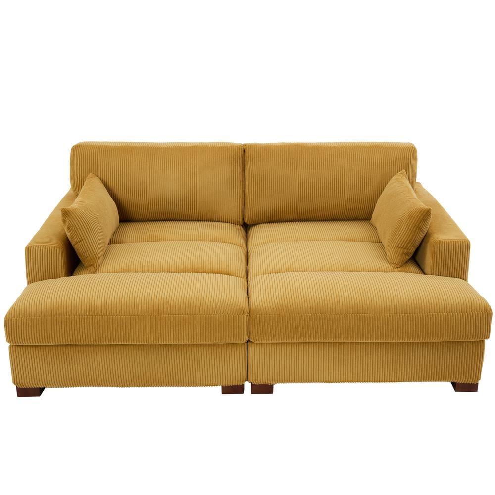 Uixe 83.9 in. Modern Square Arm Corduroy Fabric Upholstered Sectional ...