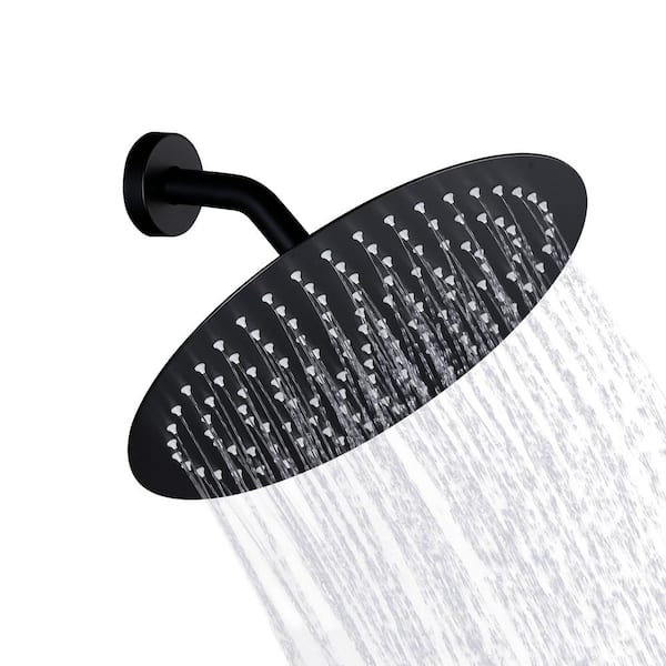 WOWOW 1-Spray Patterns with 1.8 GPM 12 in. Wall Mount Rain Fixed Shower Head in Matte Black ...