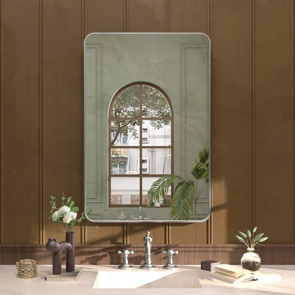 Hermitage Bath Cosy 24 in. W x 36 in. H Rectangular Framed Wall Bathroom Vanity Mirror in Gun ...