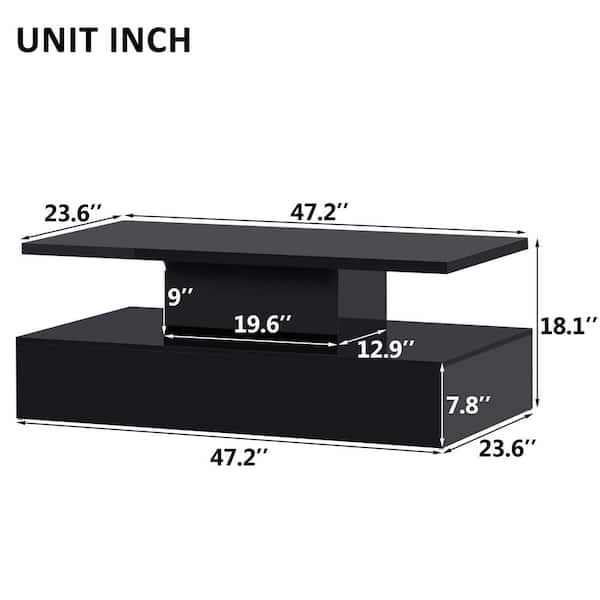 Qualler 47 in. Black Rectangle Wood Top Coffee Table with 16 Qualler 47 in. Black Rectangle Wood Top Coffee Table with 16