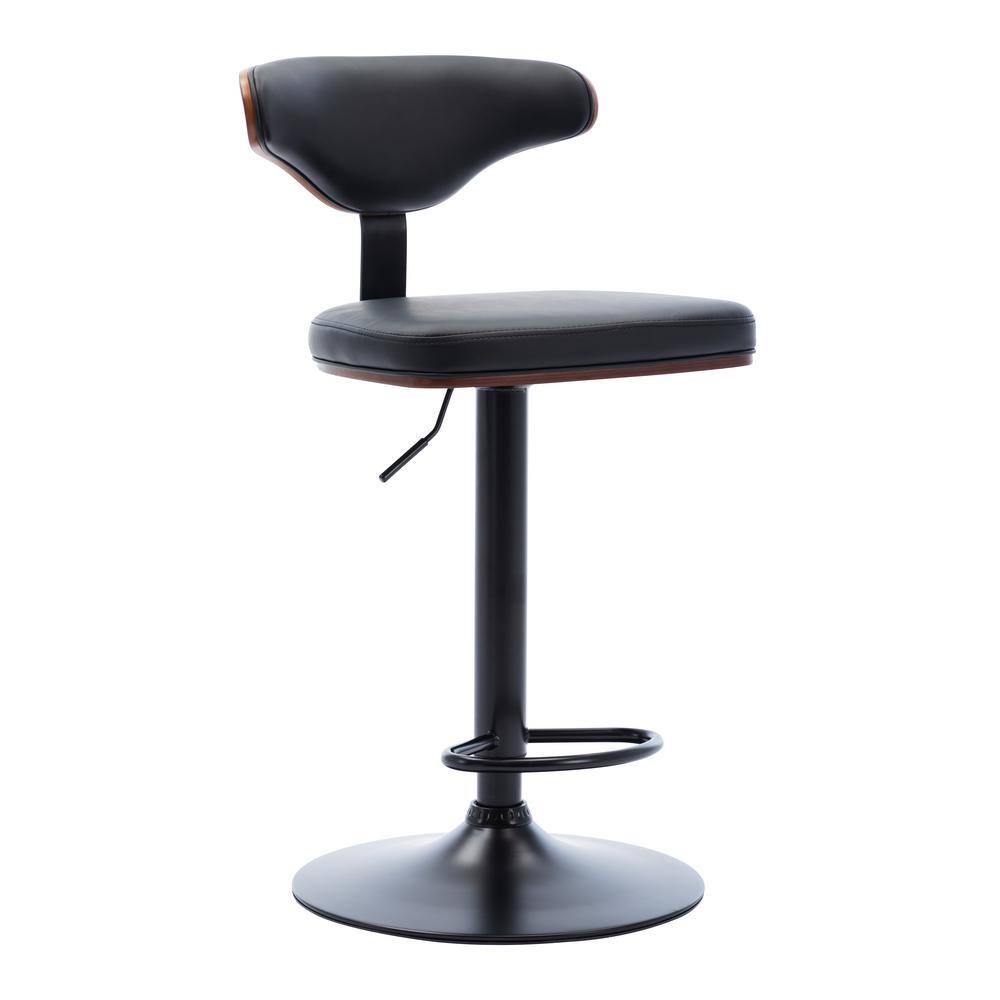 43 in. Black Adjustable Low Back Bar Stools Walnut with Upholstered ...