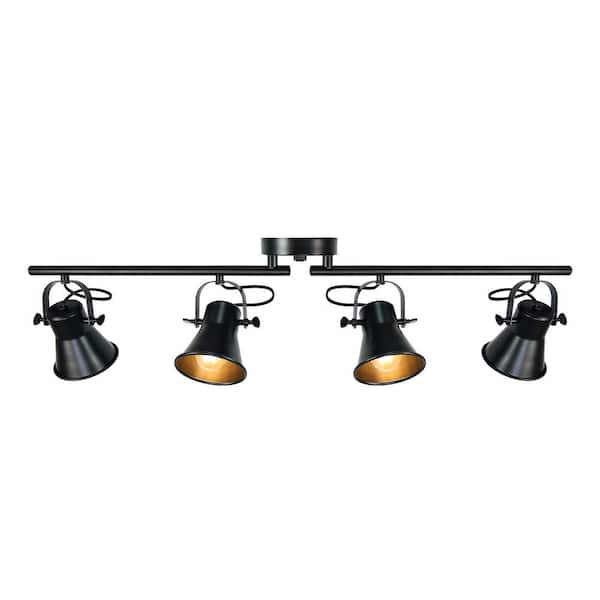 37 in. 4-Light Black Track Light Kits Flush Mount Ceiling Light with Metal Shade and No Bulbs ...