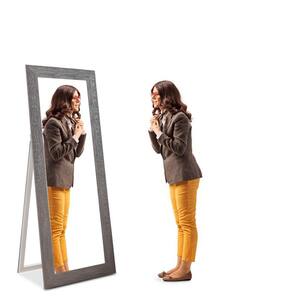 HOMESTOCK Gray Full Body Mirror with Stand Wooden Framed Floor Length ...