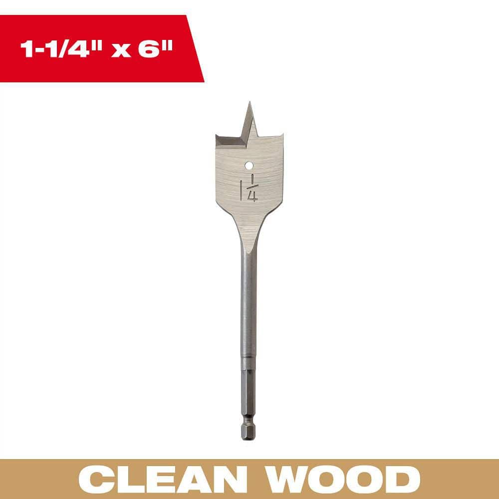 Milwaukee 1-1/4 in. x 6 in. High Speed Steel Flat Wood Boring Bit 48-27 ...