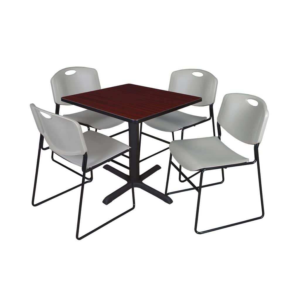 Regency Cain 30 in. Mahogany Square X-Base Breakroom Table Desk and 4 ...