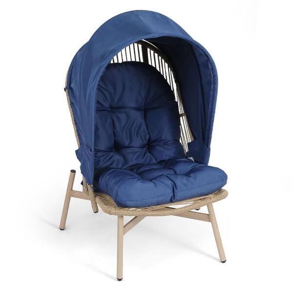 MoNiBloom Collapsible Canopy Wicker Outdoor Lounge Chair with Blue ...