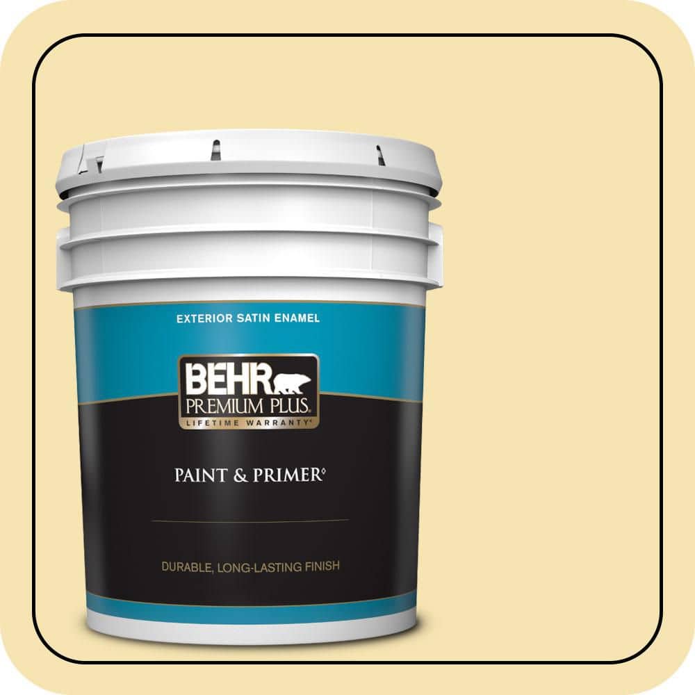BEHR PREMIUM PLUS 5 gal. #370C-3 Sweet Corn Satin Enamel Exterior Paint ...