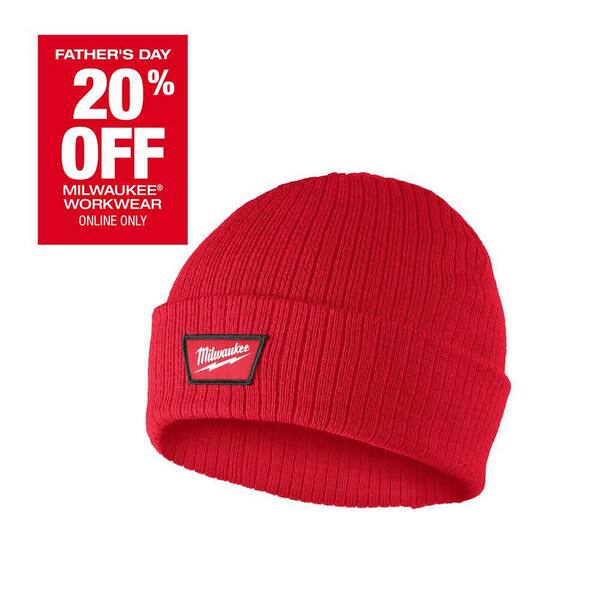 Milwaukee Red Rib-Knit Cuffed Beanie Hat M750R - The Home Depot