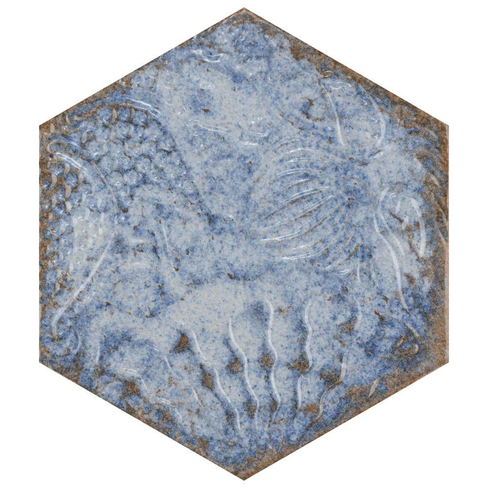 Merola Tile Gaudi React Hex Marina 8-5/8 in. x 9-7/8 in. Porcelain ...