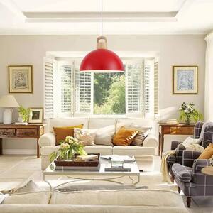 ADSENSTY 60 -Watt 1-Light Light Red Pendant Light with Glass Shade ...