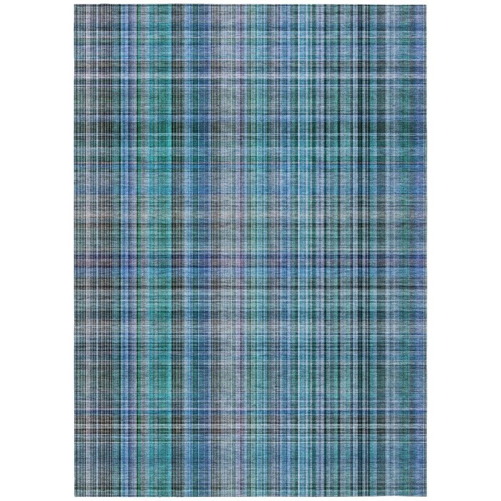 HomeRoots Blue, Gray 5 ft. x 8 ft. Woven Plaid Polyester Rectangle ...