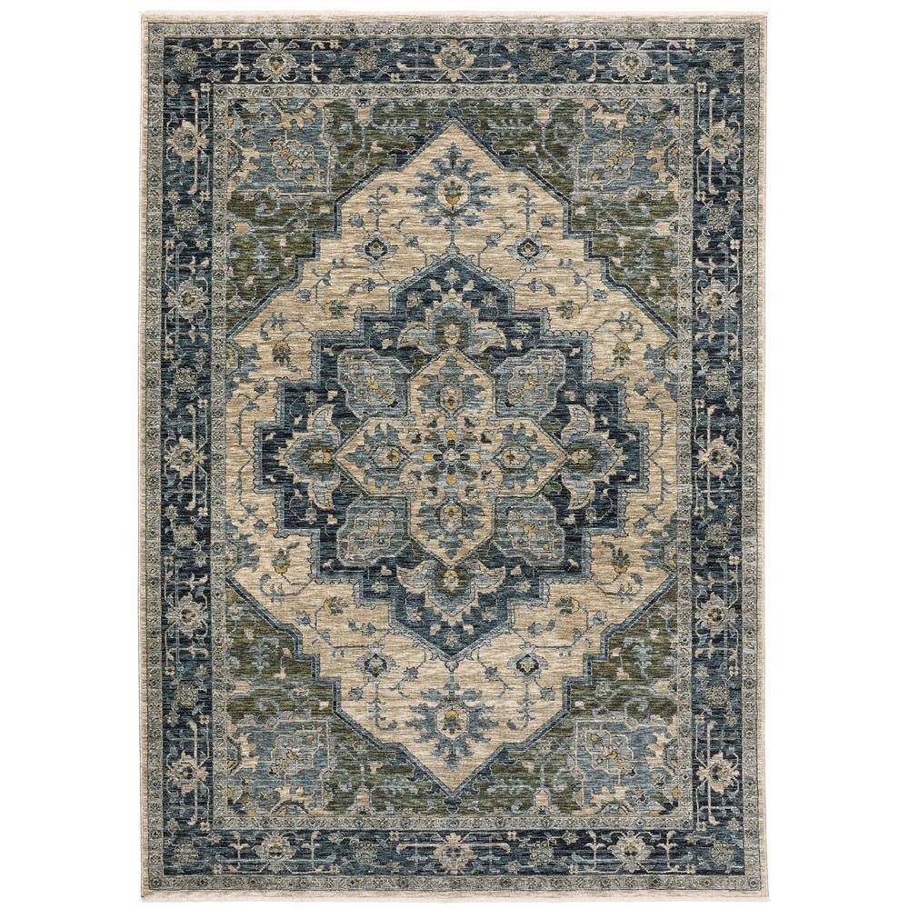 AVERLEY HOME Ambrose Blue/Beige 7 ft. x 10 ft. Center Oriental ...