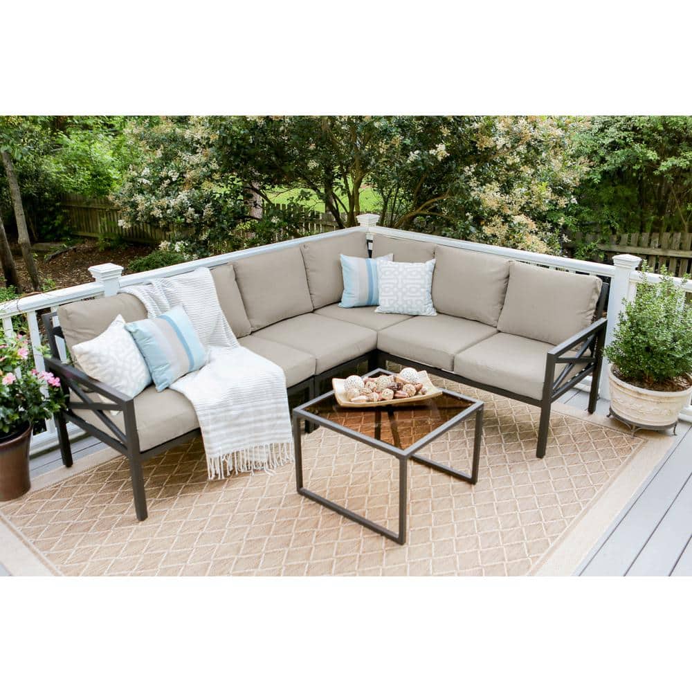 Leisure Made Blakely 5-Piece Aluminum Sectional Seating Set with Tan ...