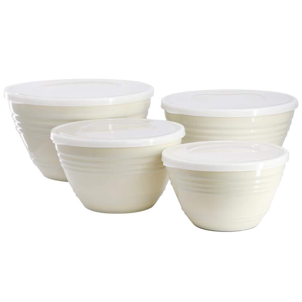 MARTHA STEWART 8-Piece Plastic Storage Bowl Set with Lids in Linen ...