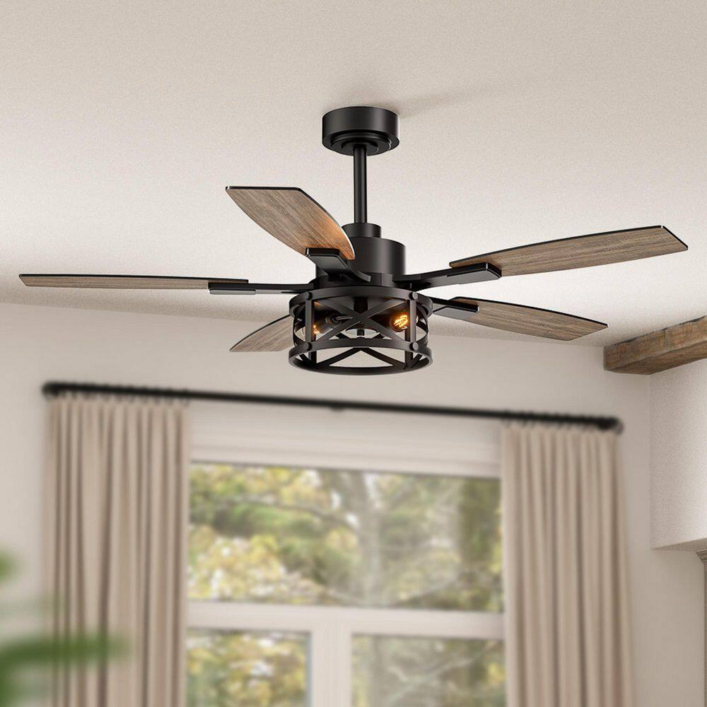 LuminFan 52 in. Black Farmhouse Ceiling Fans with Lights and Remote for ...