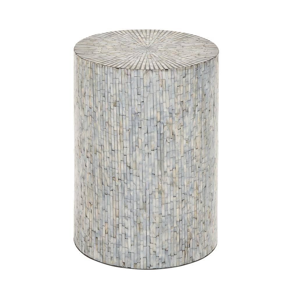 Litton Lane 14 in. Light Blue Handmade Mosaic Large Cylinder Wood End ...