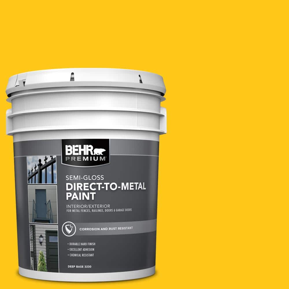 BEHR PREMIUM 5 gal. #P300-7 Unmellow Yellow Semi-Gloss Direct to Metal ...