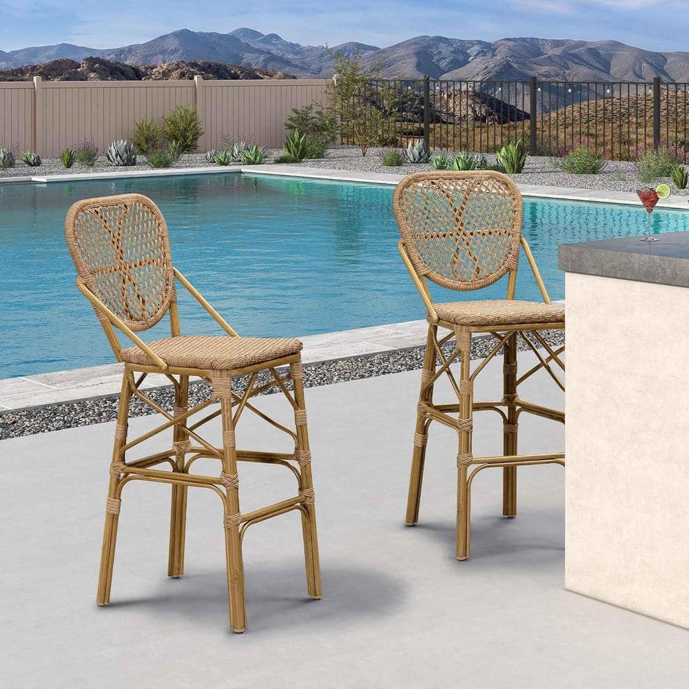 PURPLE LEAF Modern Aluminum PE Rattan Bar Height Outdoor Bar Stool with ...
