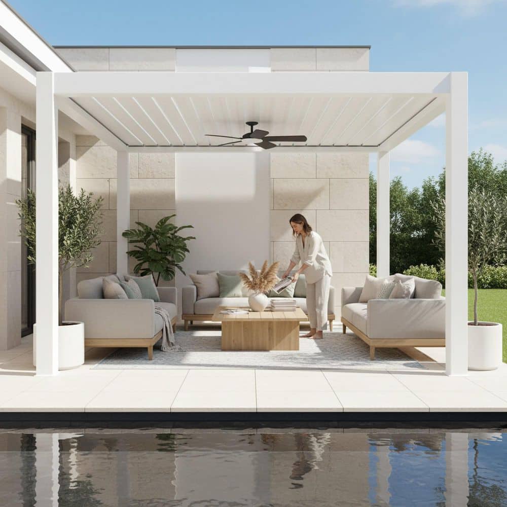 Mondawe 13 ft. x 13 ft. White Aluminum Outdoor Solar-Powered Electric ...
