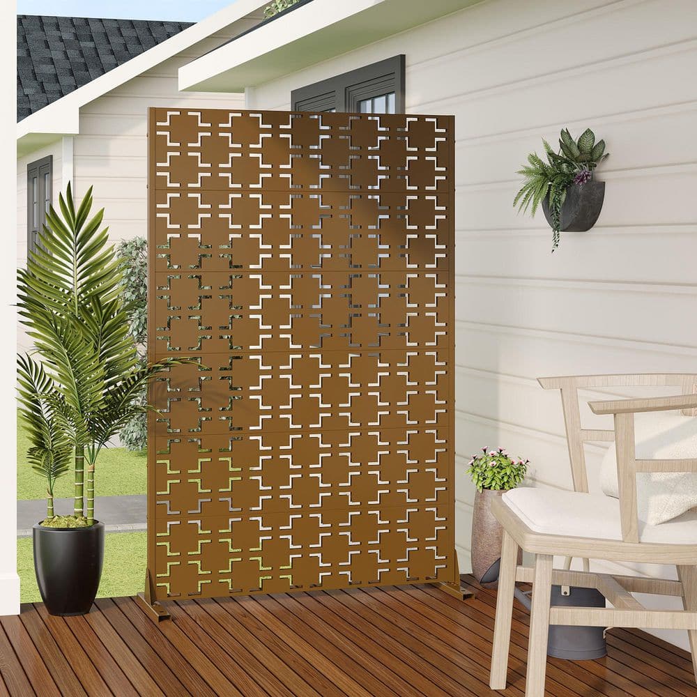 Lirago 72 in. x 47 in. Outdoor Metal Privacy Screen Garden Fence in ...