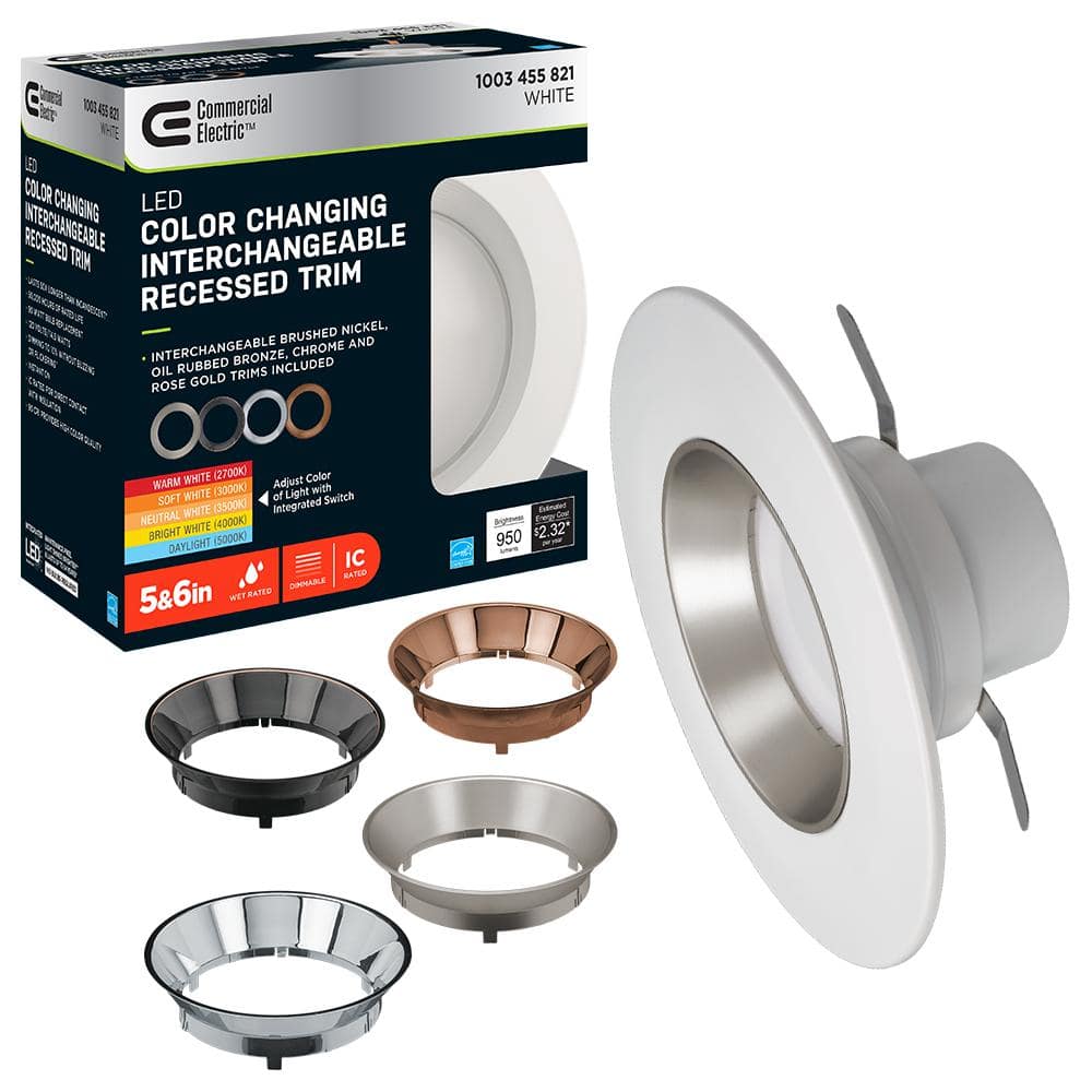 Commercial Electric 5 in./6 in. Integrated LED Recessed Light Trim 4 ...