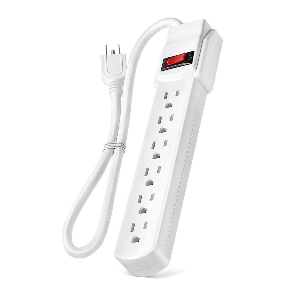 GRIP TIGHT TOOLS 6-Outlet Power Strip with 2.5 ft. Power Cord, White ...