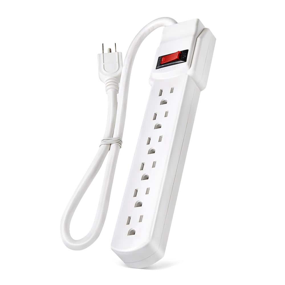 GRIP TIGHT TOOLS 6-Outlet Power Strip with 2.5 ft. Power Cord, White ...