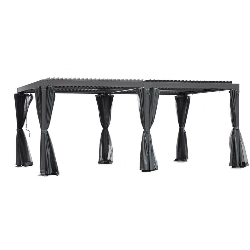 HOMMOW 12 ft. x 20 ft. Outdoor Louvered Pergola with Adjustable ...