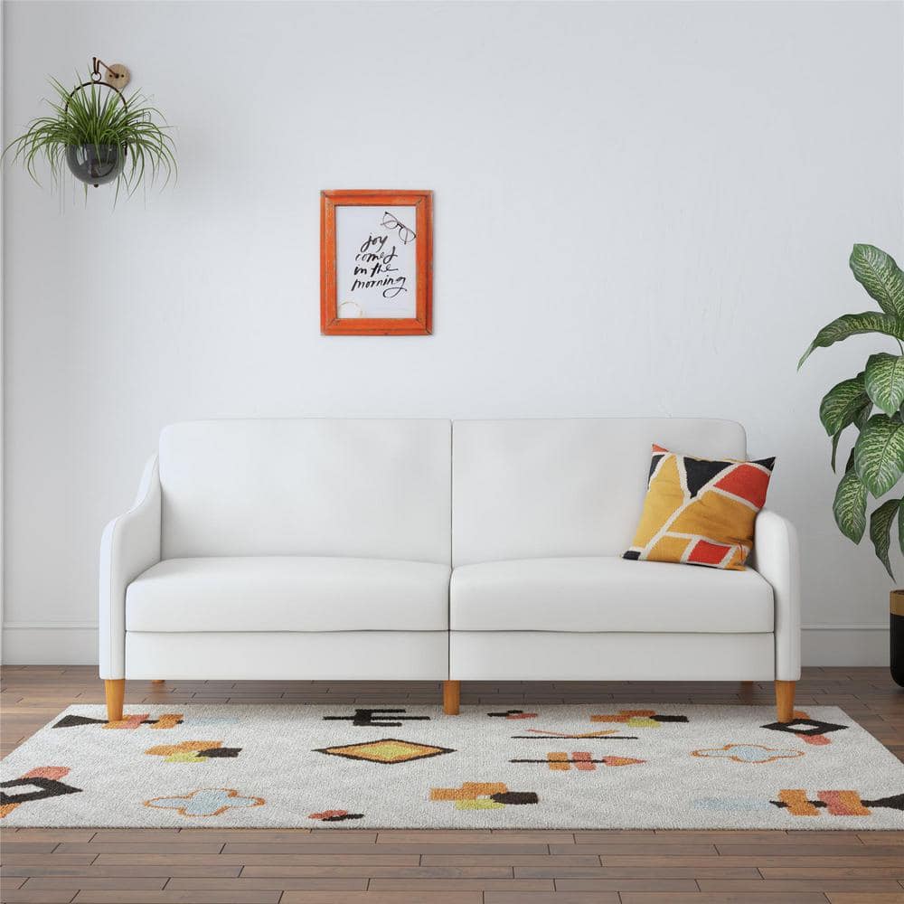 DHP Jalen White Faux Leather Coil Futon DE99866 - The Home Depot