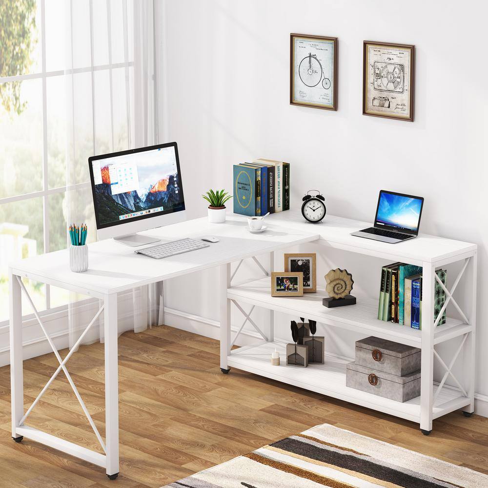 BYBLIGHT Capen 59 in. L-Shaped White Engineered Wood Computer Desk ...