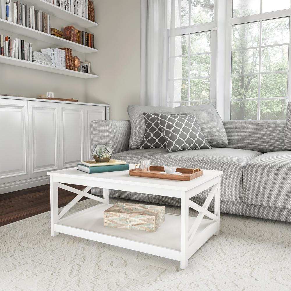 Lavish Home 34.25 in. White Wood Coffee Table with X-Design 182237ZHI ...