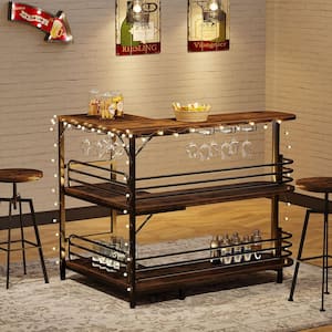 BYBLIGHT Nederland Rustic Brown 44 in. L-Shaped Home Bar Unit, 3 Tier ...