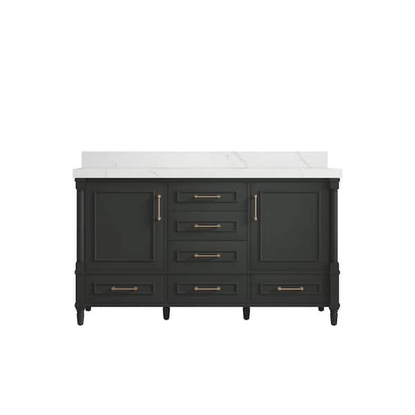 Willow Collections Hudson 60 in. Single Sink Freestanding Black Top Bath Vanity with Calcutta ...