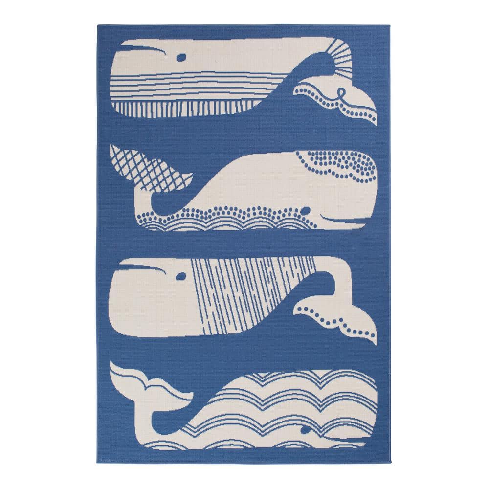 LOOMAKNOTI Patterned Whales Blue/Cream 6 ft. 7 in. x 9 ft. 6 in ...