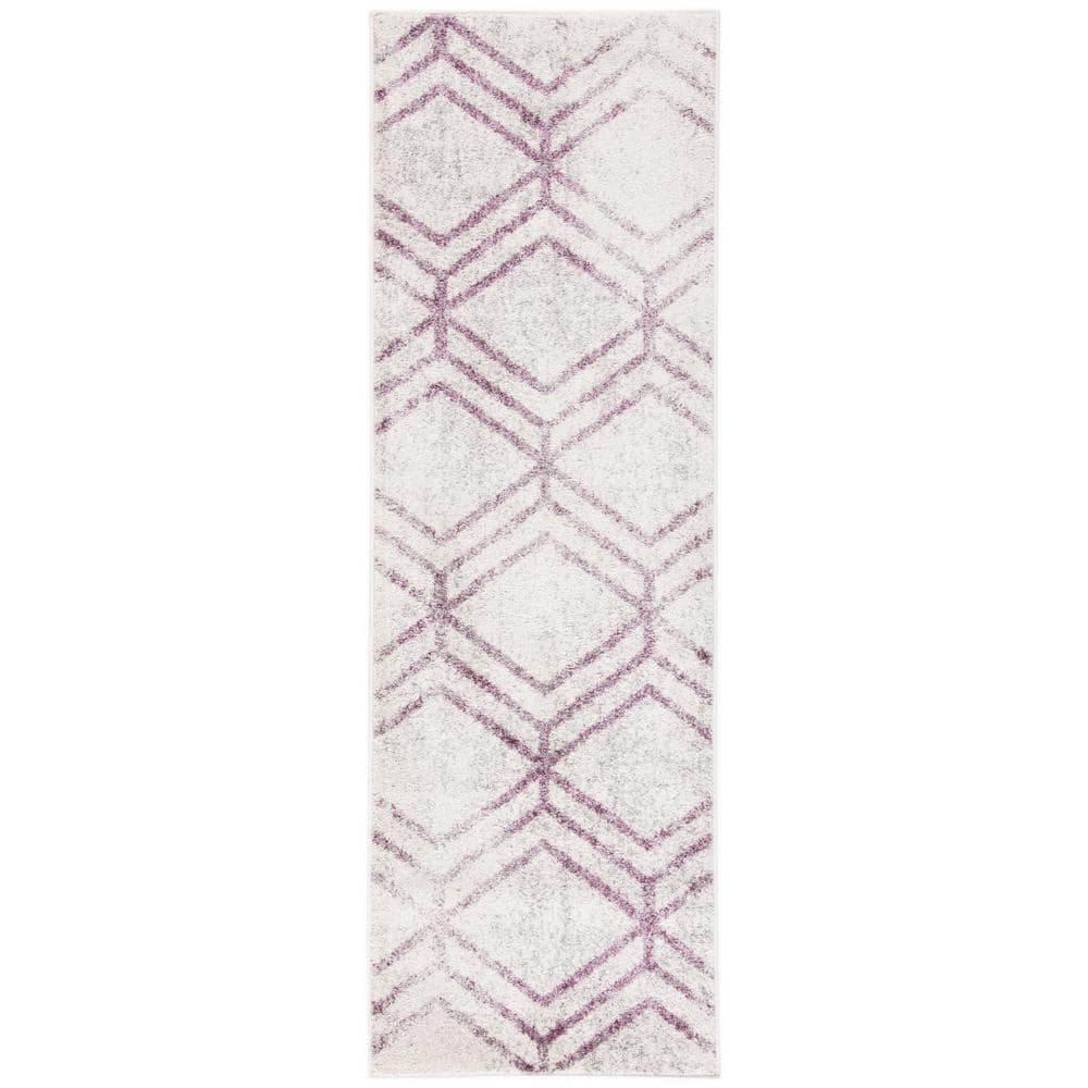 SAFAVIEH Adirondack Ivory/Plum 3 ft. x 12 ft. Distressed Diamond Runner ...