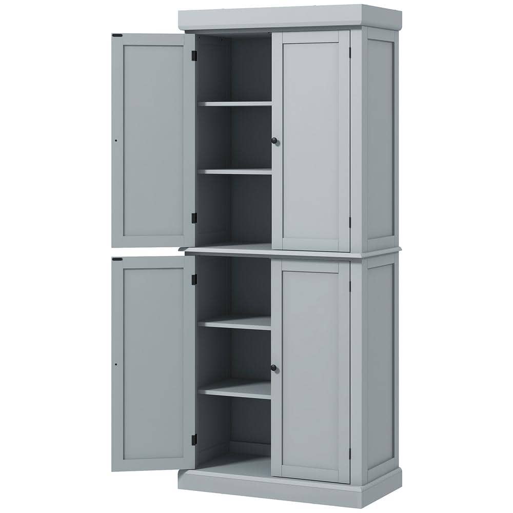 HOMCOM 72 in. Kitchen Pantry Storage Cabinet with 4 Doors, Gray 835 ...