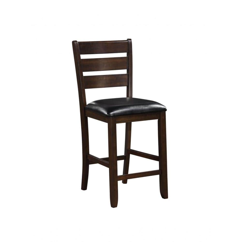 HomeRoots 41 in. Brown and Black High Back Wood Bar Chair with Faux ...