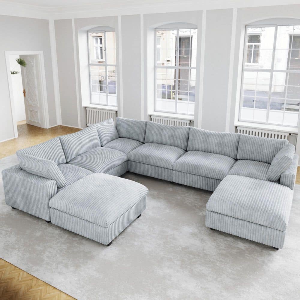 Magic Home 157 in. Square Arm Oversized Deep Seat Velvet 8-Piece L ...