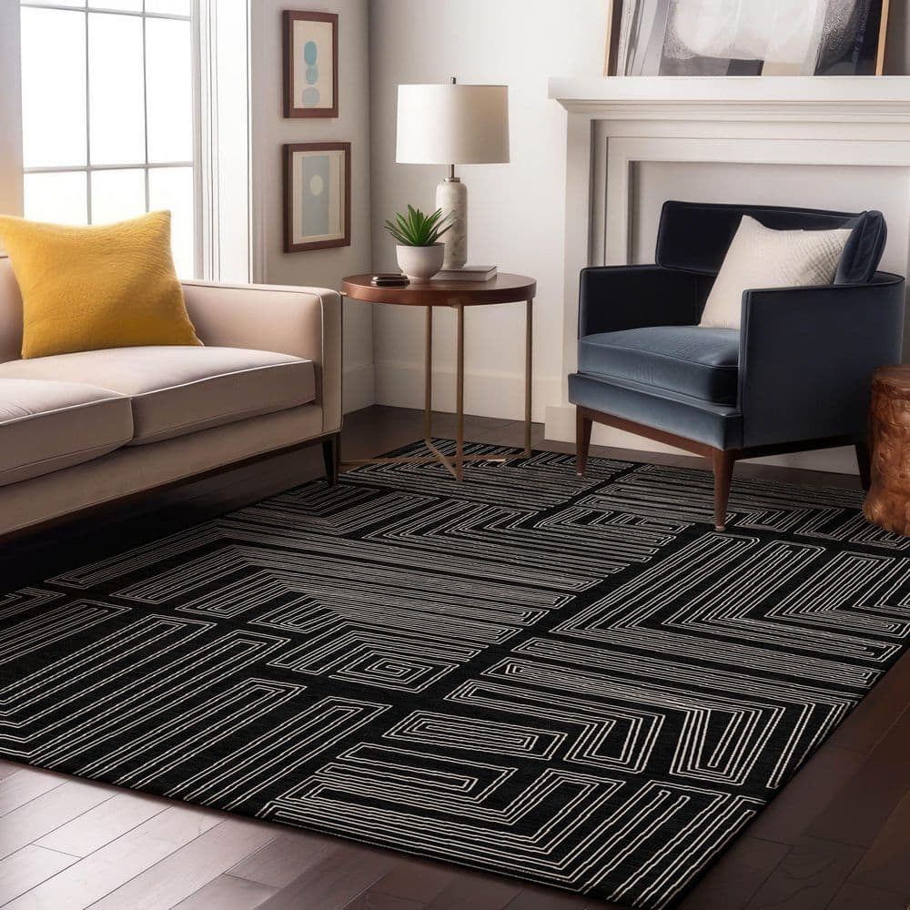 Addison Rugs Mayfield Premium Machine Washable Abstract AMF1045 Black 9 ...