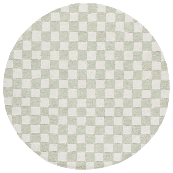 SAFAVIEH Ebony 6 ft. x 6 ft. Light Sage/Ivory Checkered Geometric Round ...