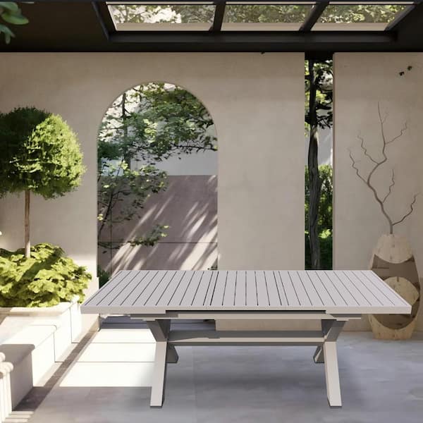 TWT Gray Rectangle Aluminum 63 in. to 82.68 in. Extendable Outdoor ...