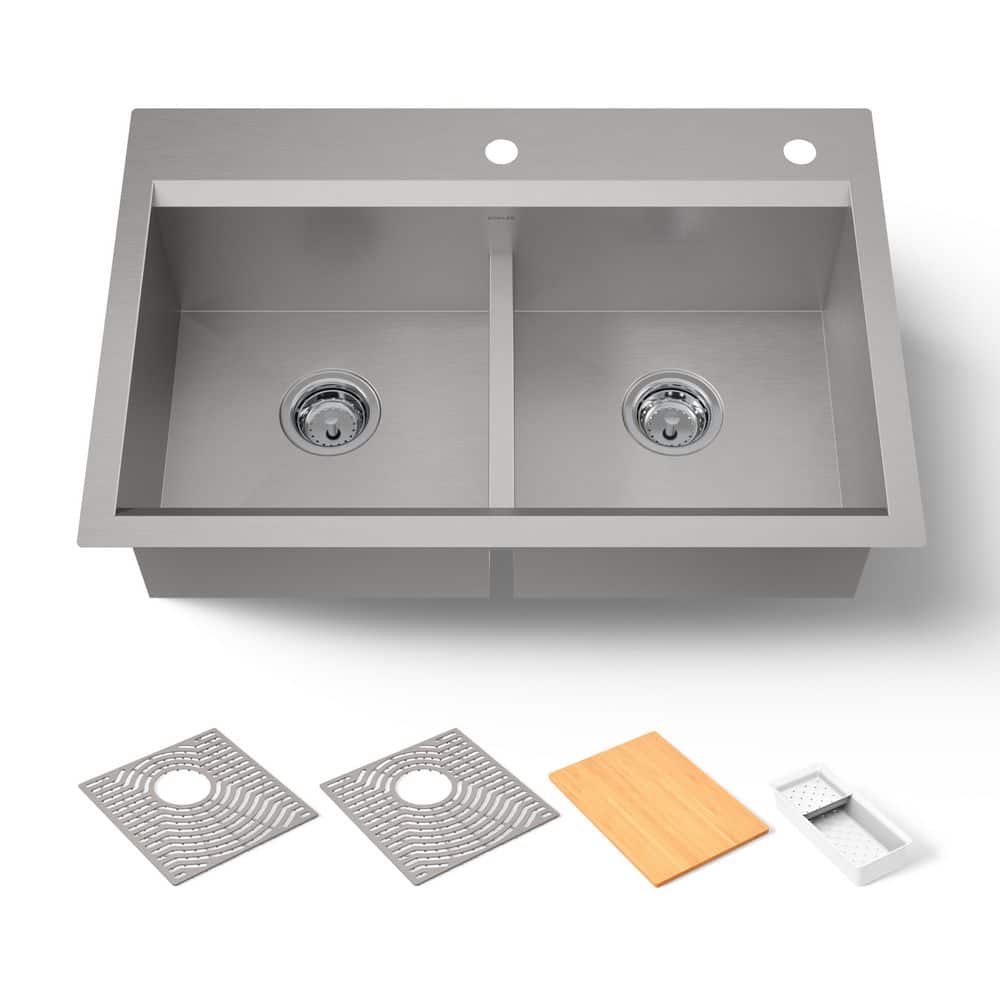 KOHLER Task Workstation 33 in. Drop-In Smart Divide Double Bowl ...