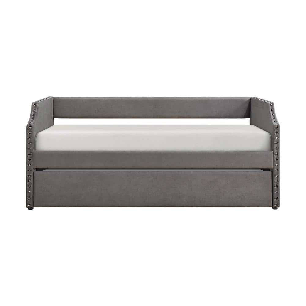 Lazzara Elwell Dark Gray Textured Fabric Upholstered Twin Daybed with ...