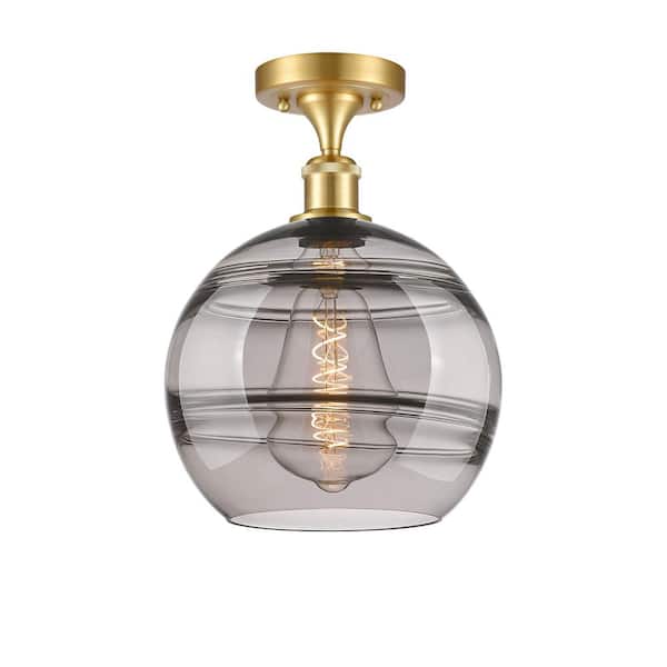 Innovations Rochester 10 in. 1-Light Satin Gold Industrial Semi-Flush ...