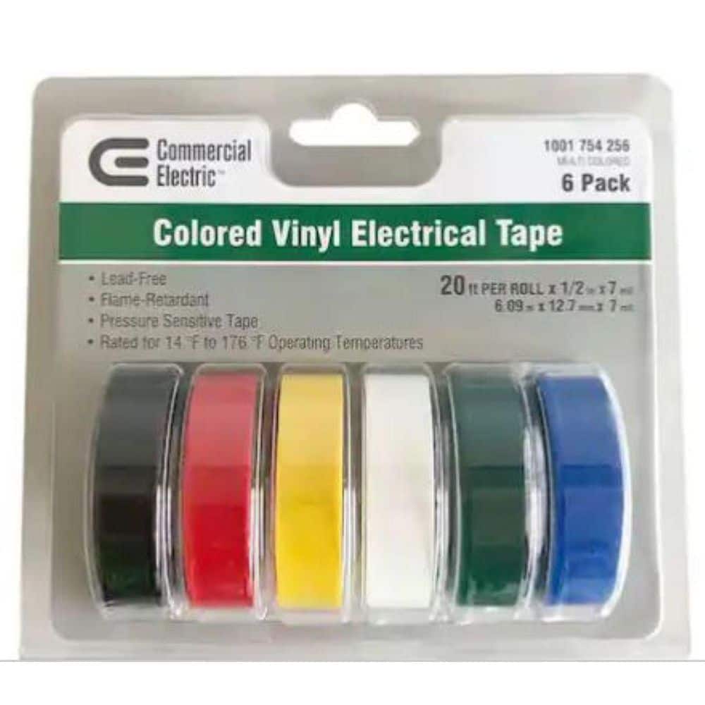 Commercial Electric 1/2 in. x 20 ft. Colored Vinyl Electric Tape, Multi ...