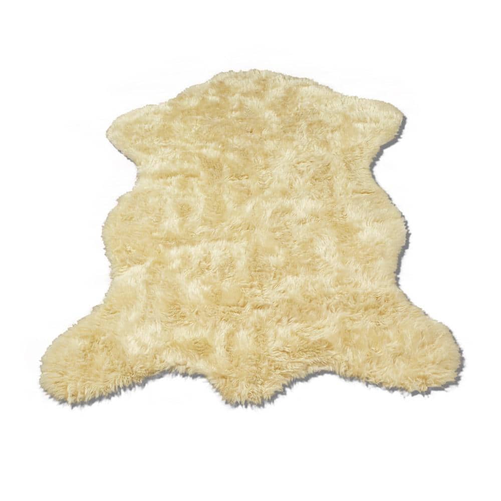 Walk on Me Ivory 5 ft. x 7 ft. Faux Fur Area Rug Luxuriously Soft and ...