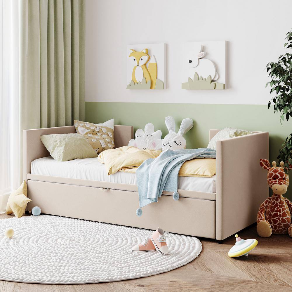 Harper And Bright Designs Beige Twin To King Upholstered Velvet Daybed